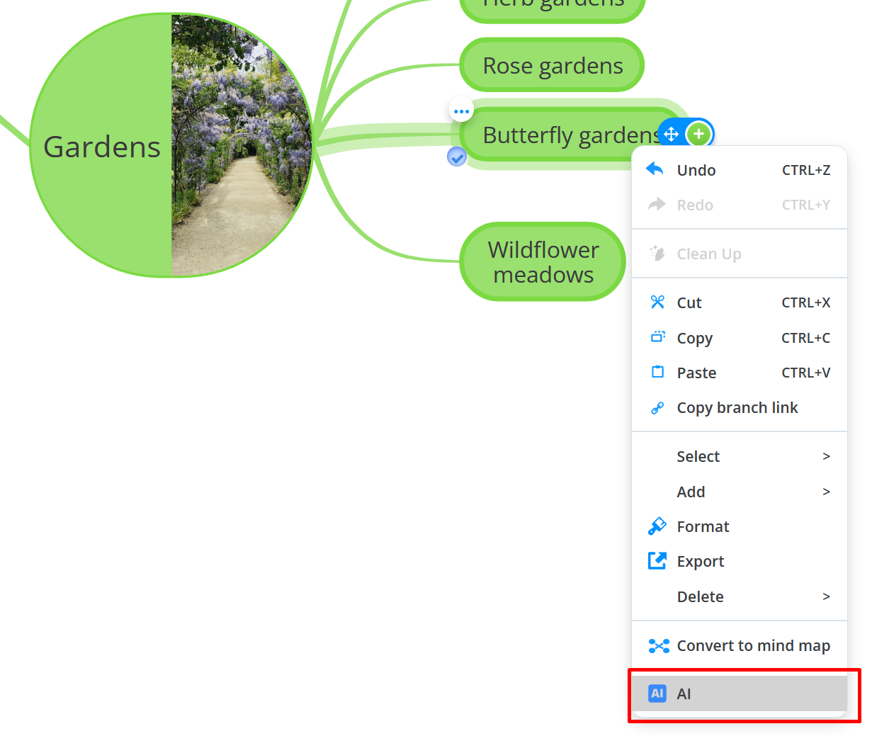 Use AI to create branches and notes with Mind Maps