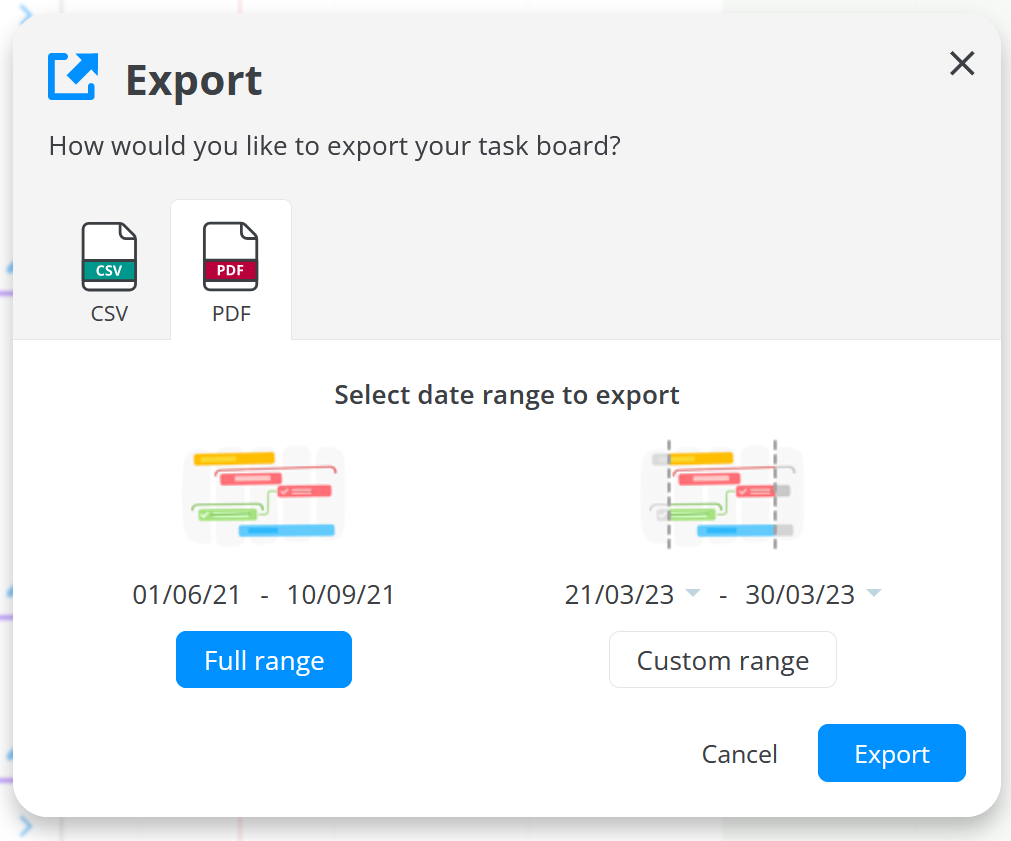 Gantt Timeline View Export