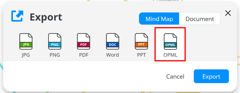 Exporting your Mind Map as an OPML file