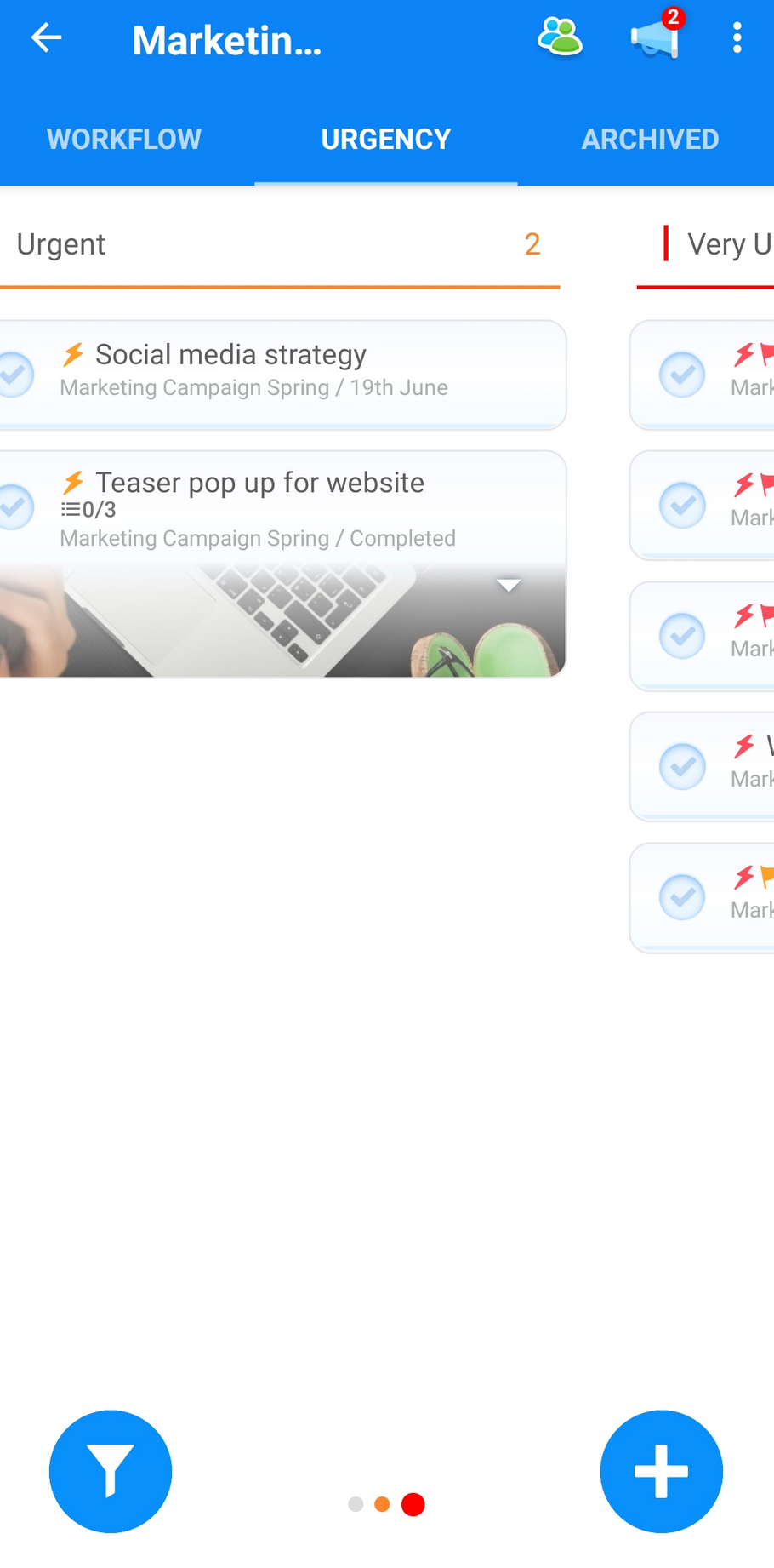 Task Board urgency: list view (iOS and Android)