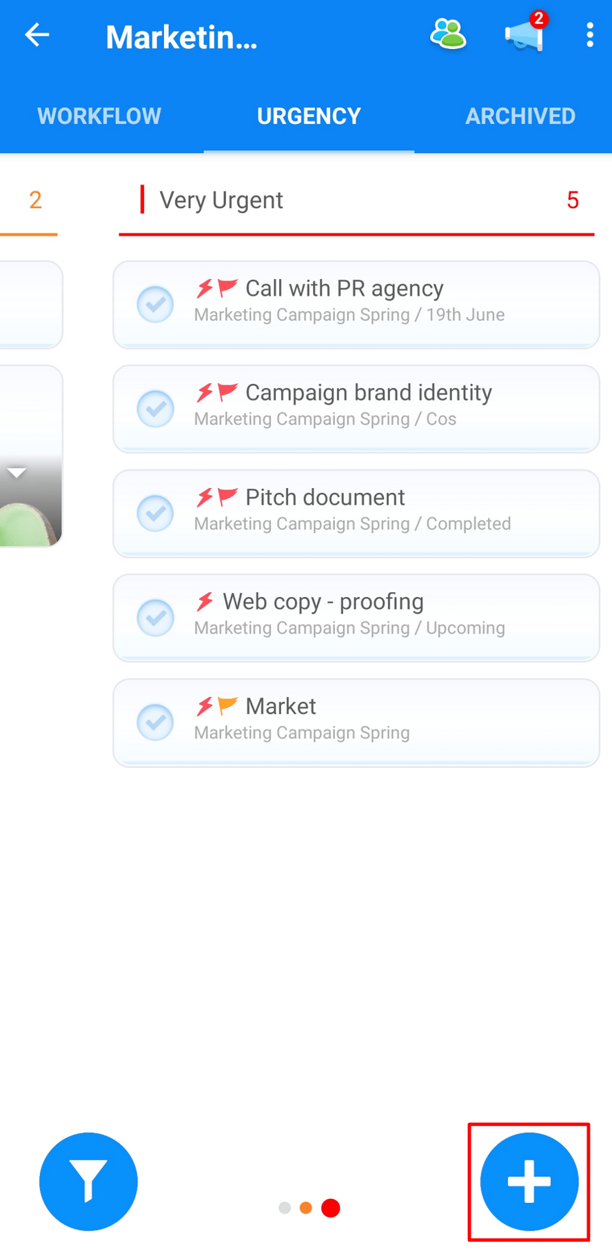 Task Board urgency: list view (iOS and Android)