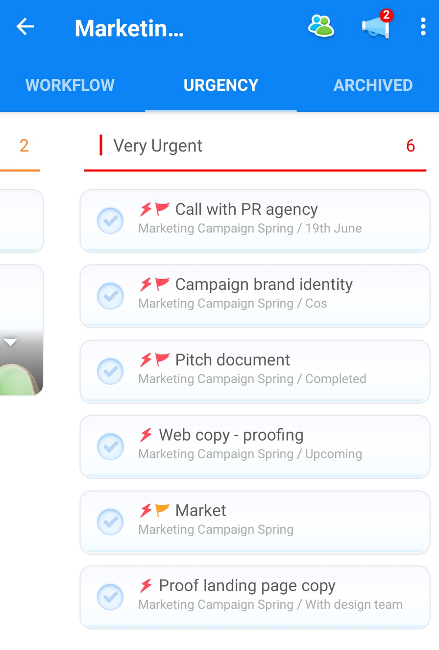 Task Board urgency: list view (iOS and Android)