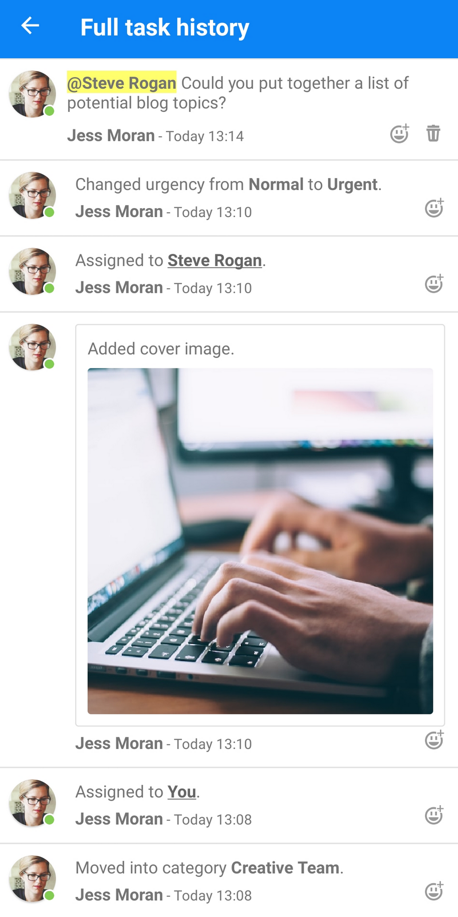 Task history (iOS and Android)