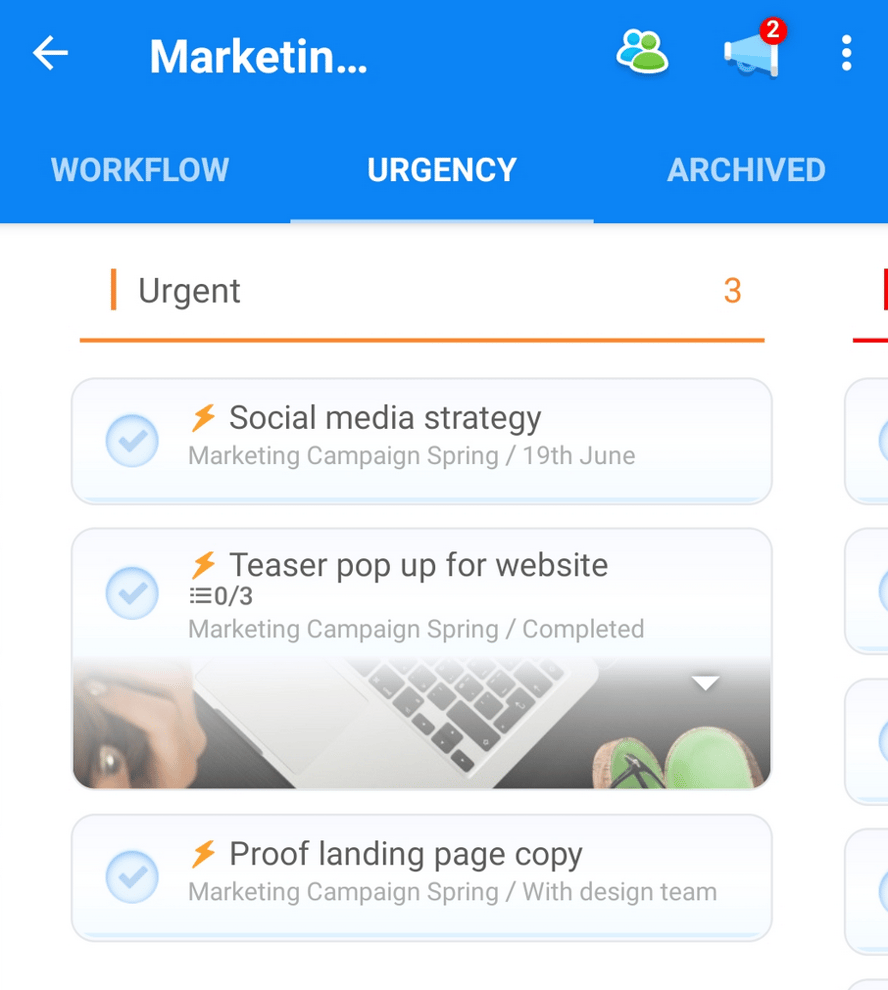 Task Board urgency: list view (iOS and Android)