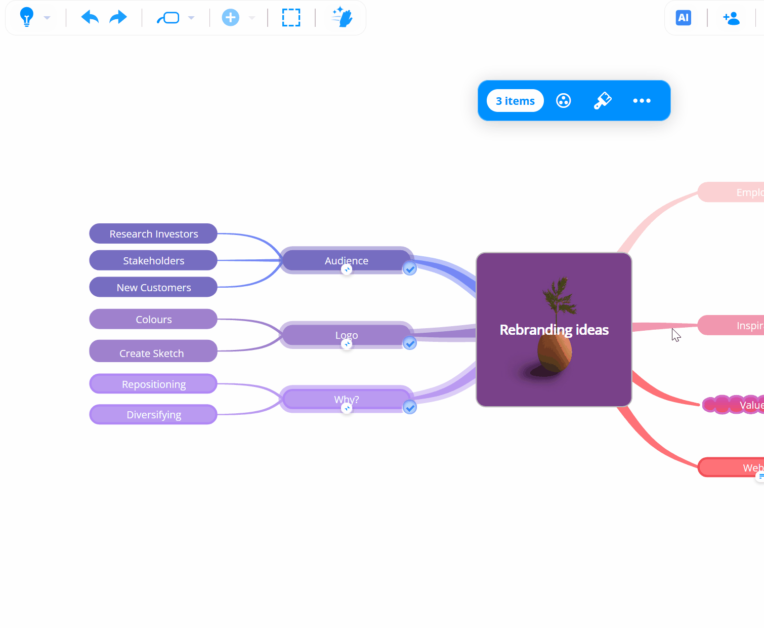 Multi-select for Whiteboards and Mind Maps
