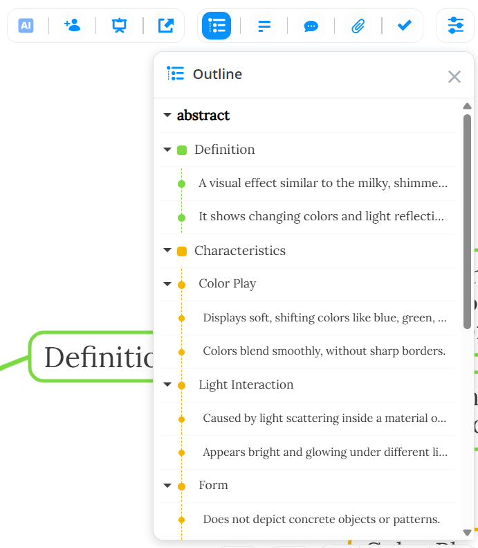 Review an outline of your Mind Map inside Document View